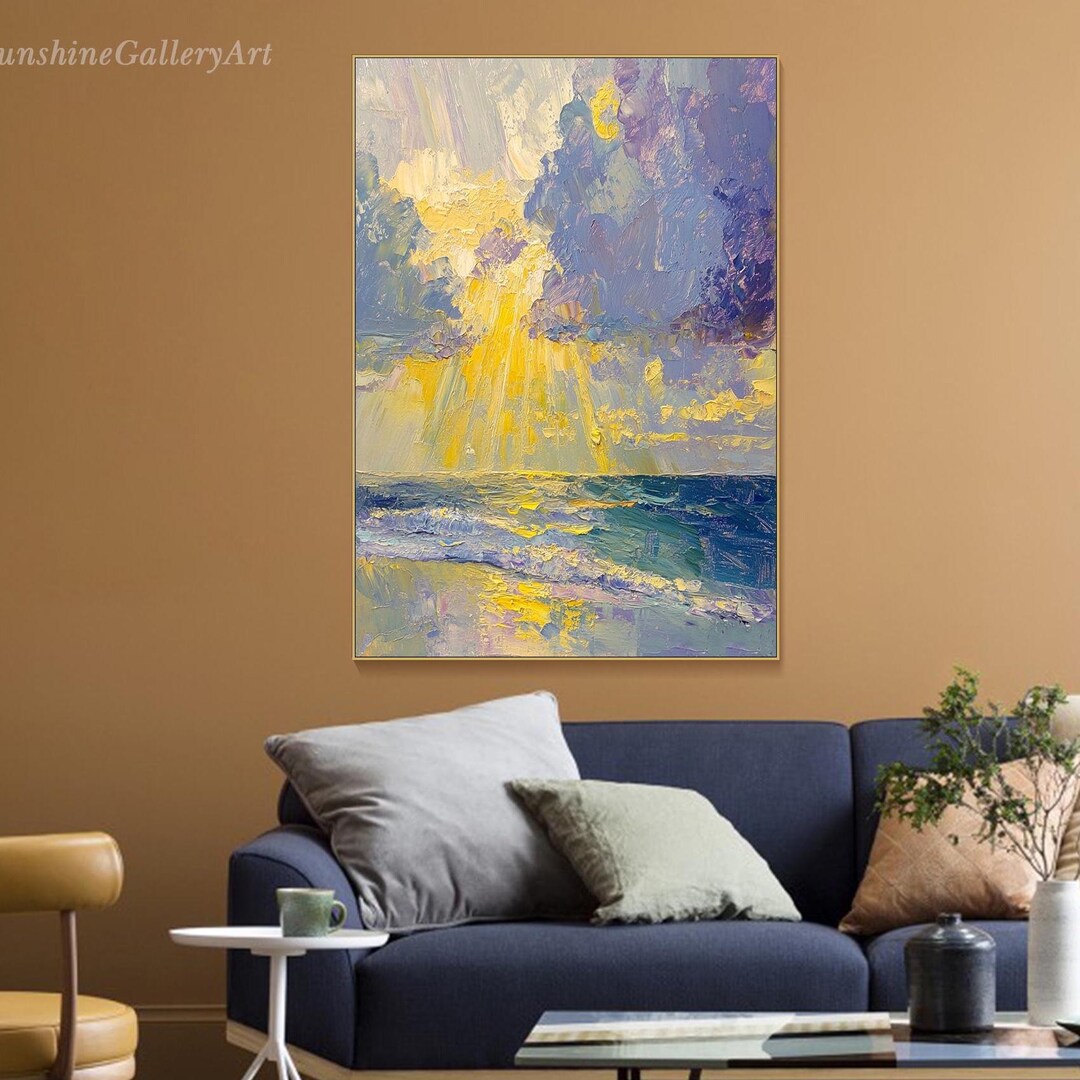 Sunbeam Over Ocean Painting on Canvas 3D Textured Abstract Seascape ...