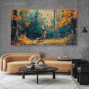 Original Fox Painting on Canvas Colorful Animal Texture Wall Art ...