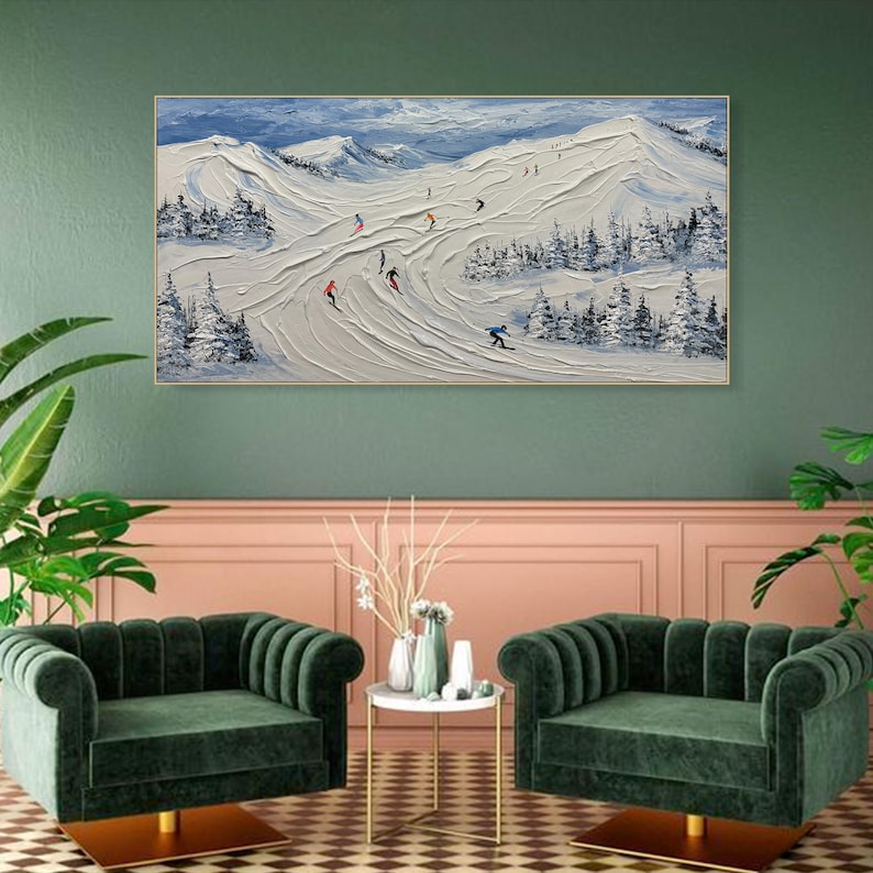 Original 3D Skiing Sport Art Panting on Canvas Textured Wall Art ...