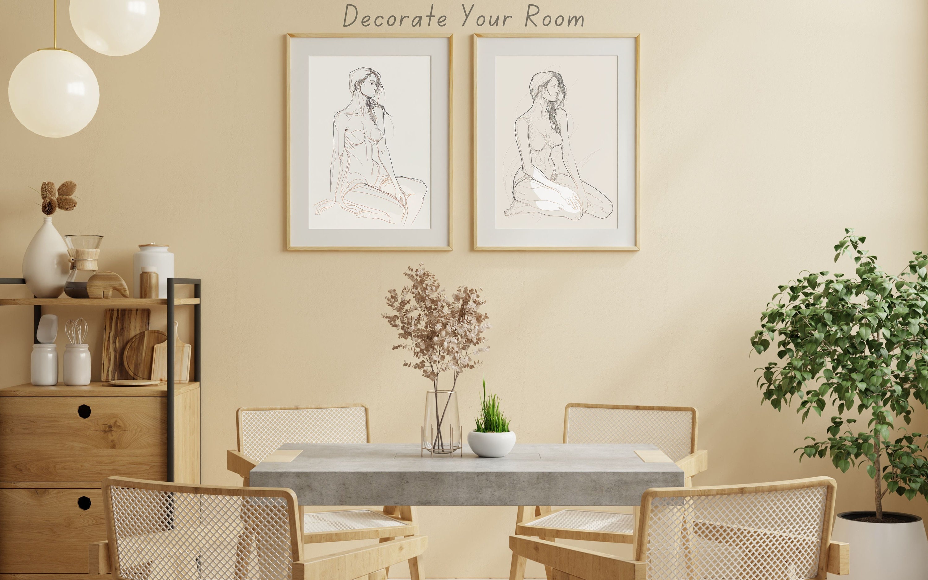 Abstract Female Body Outline Wall Art Women Body Naked Decor Above Bed ...