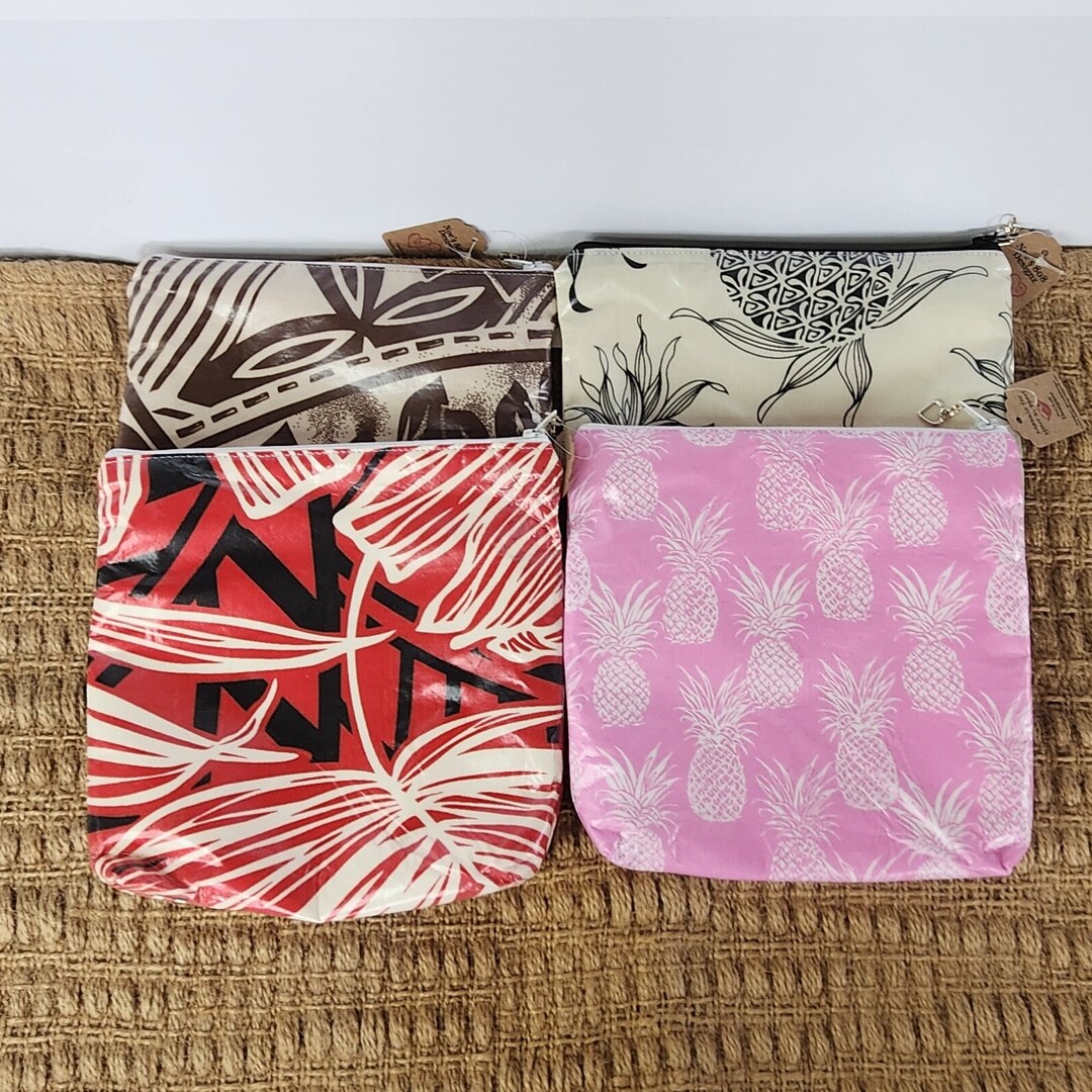 Laminated Hawaiian Print Fabric Zipper Pouch, Ripstop Lining, Splash ...