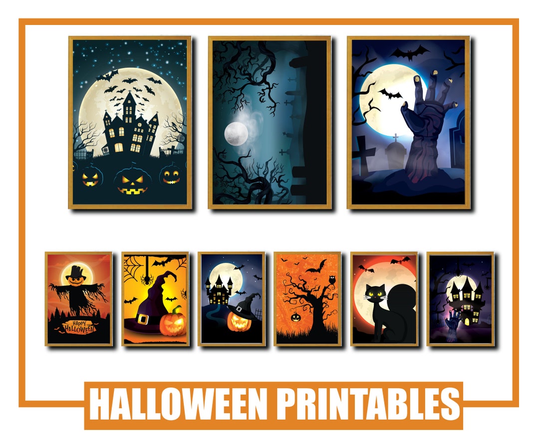 Set of 10 Halloween Printables Vintage Halloween Decor Room Frames ...