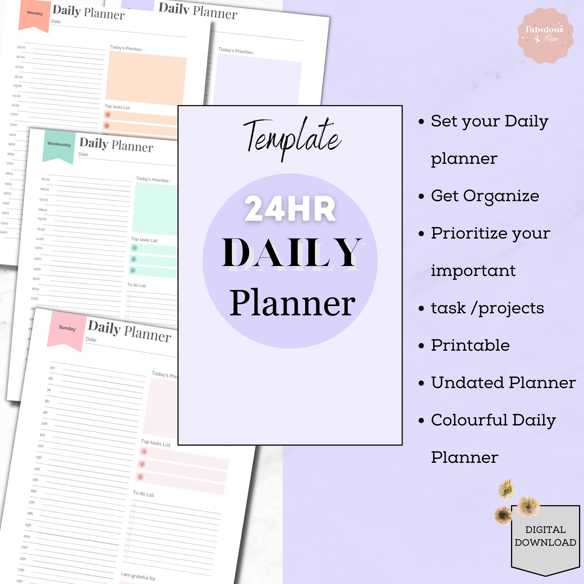 24 Hour Daily Planner PRINTABLE Template Hourly Planner to - Etsy