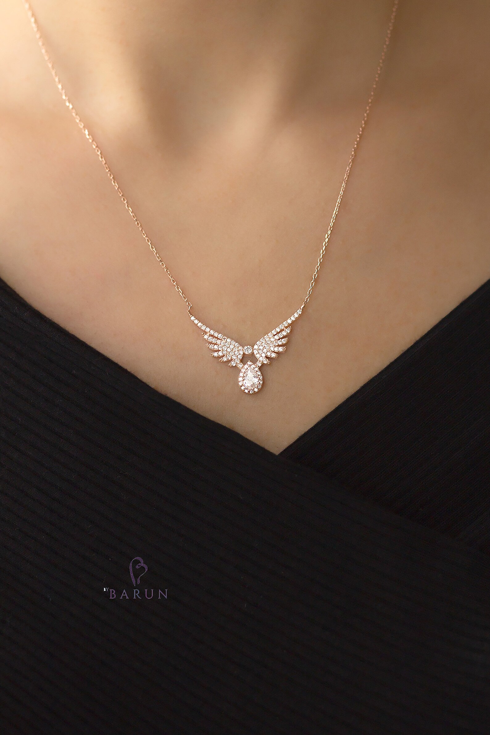 Sparkly Teardrop Angel Wings Necklace, Guardian Angel Necklace Jewelry ...