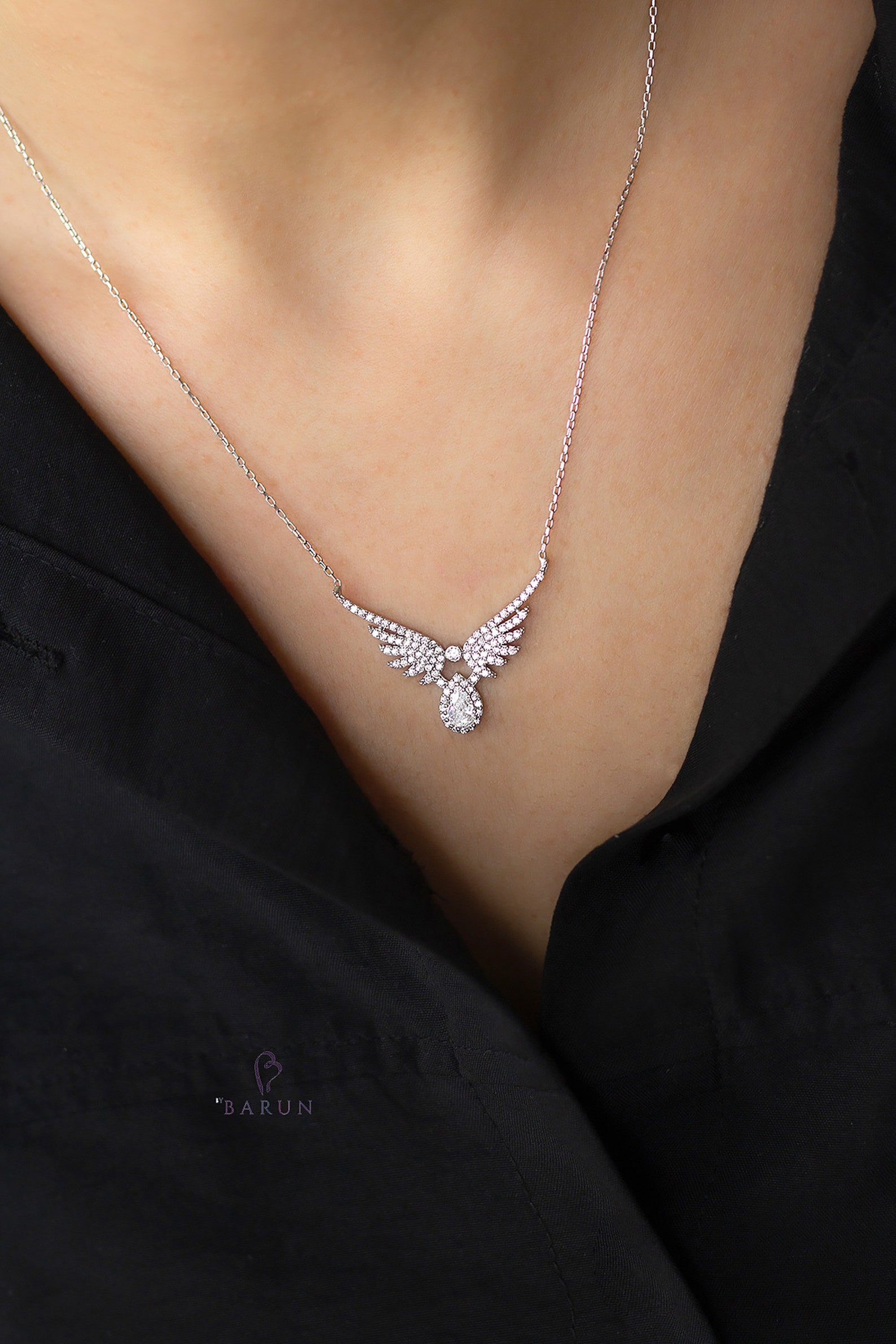 Sparkly Teardrop Angel Wings Necklace, Guardian Angel Necklace Jewelry ...