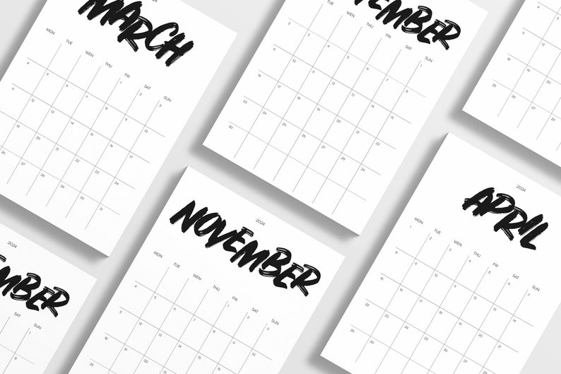 Printable Calendar 2024 All Months Size A4 Instant Download JPEG and ...