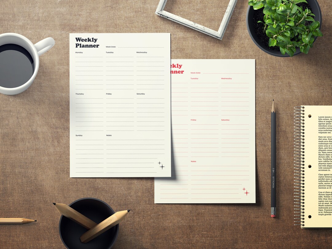 Printable Weekly Plan - Red and Black - Size A4 - Instant Download ...