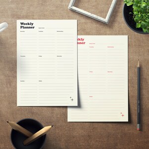 Printable Weekly Plan - Red and Black - Size A4 - Instant Download ...