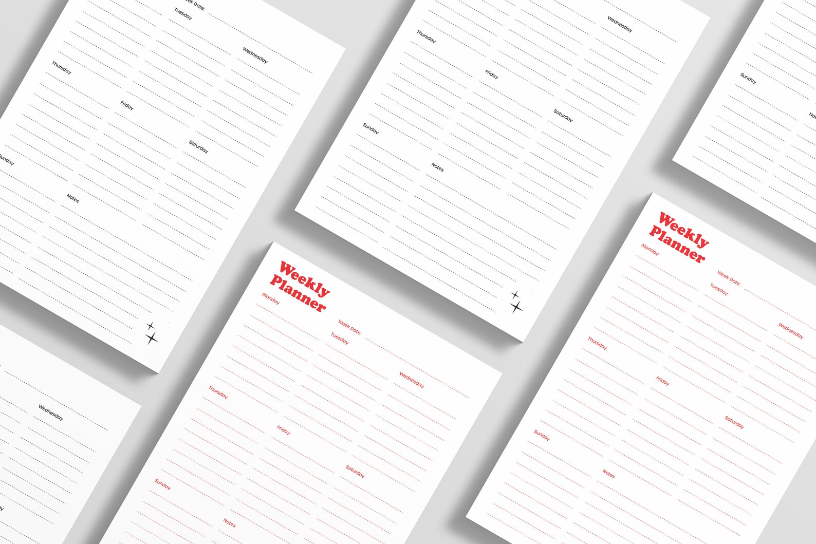 Printable Weekly Plan - Red and Black - Size A4 - Instant Download ...