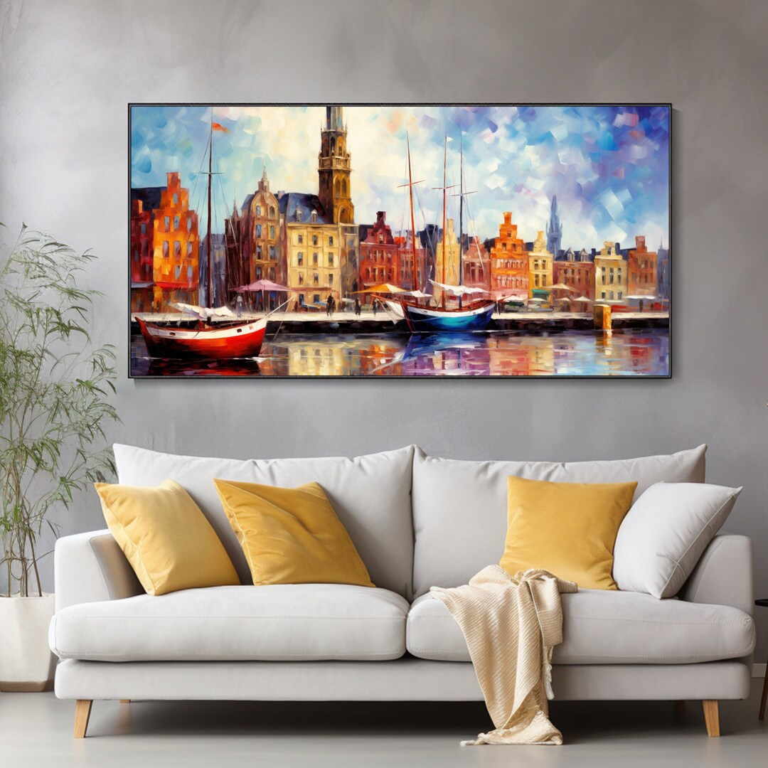 Original Port Architecture Texture Painting Serene Cityscape Mural ...