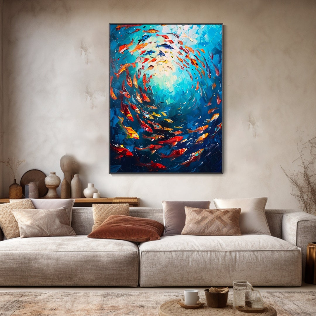 Abstract Ocean Canvas Art Underwater Tropical Fish Texture Painting ...