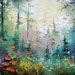 Original Colorful Forest Canvas Oil Painting Blue Green Flowers Texture ...