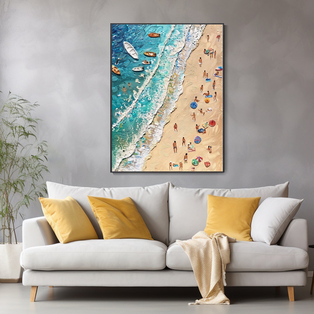 Abstract Beach Texture Canvas Painting Summer Seascape 3D Hand Oil ...