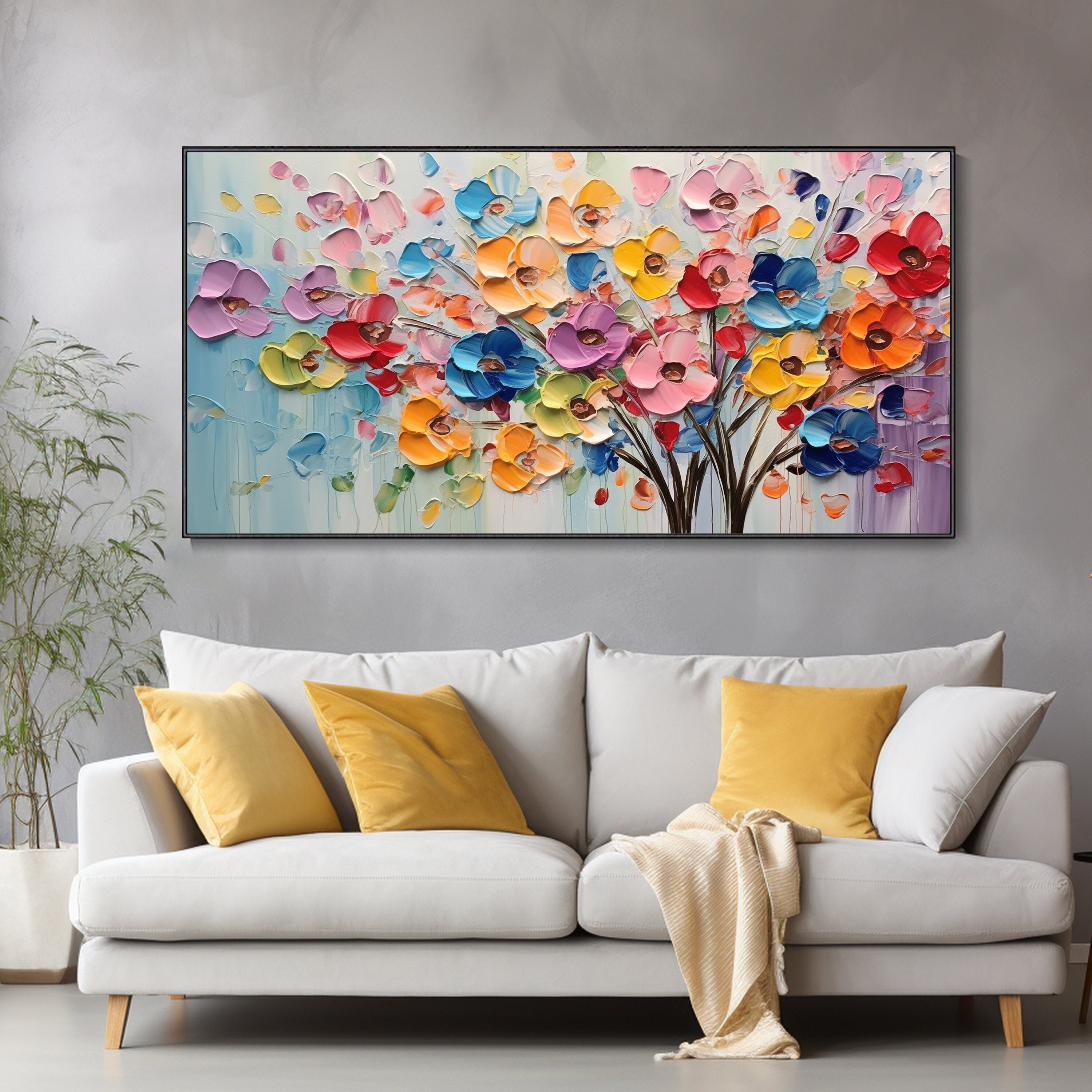 Creative Blossoms Palette Knife Painting Original Vibrant Colorful Floral Textured Wall Art ...