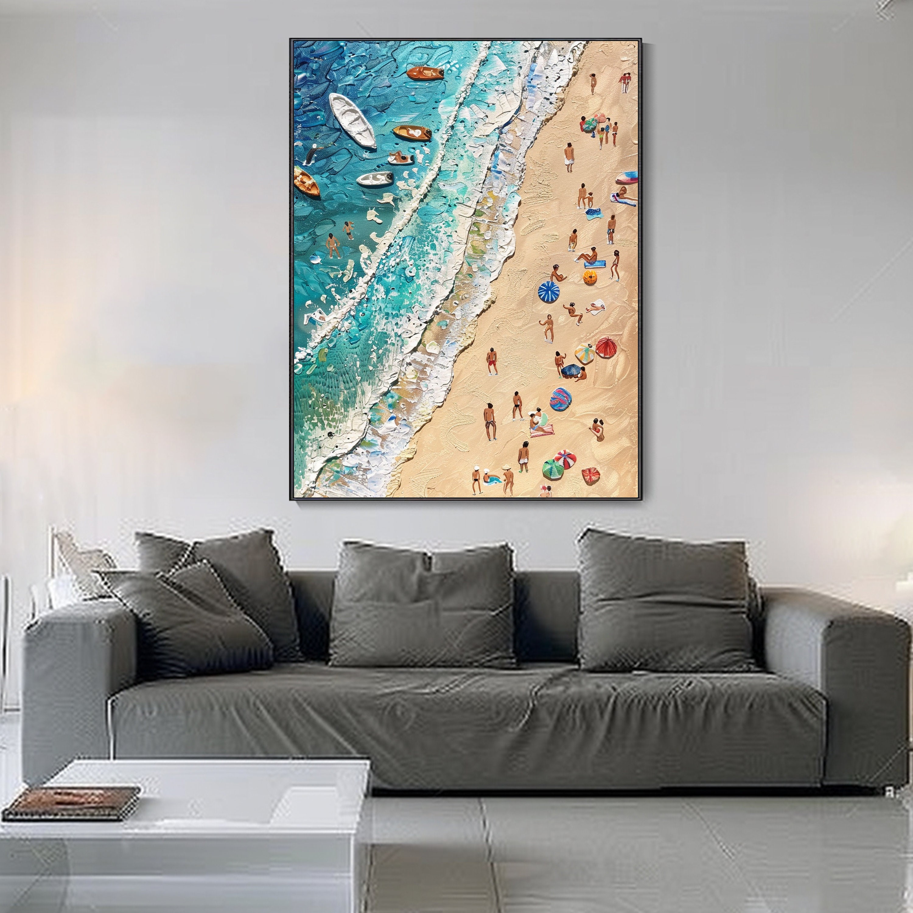 Abstract Beach Texture Canvas Painting Summer Seascape 3D Hand Oil ...