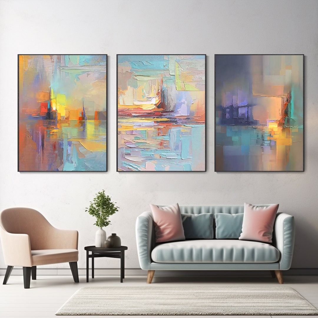 3-piece Abstract Oil Painting Set, Handcrafted Modern Home Decor ...