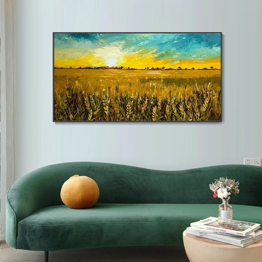 Original Yellow Wheat Ears Landscape Texture Painting Bright Sunrise ...