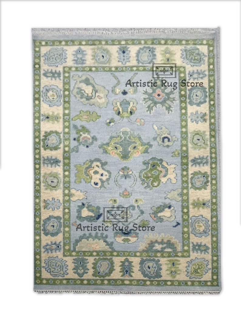 9x12 Blue and Green Designer Oushak Rug, Oushak Rug With Ivory, Olive ...