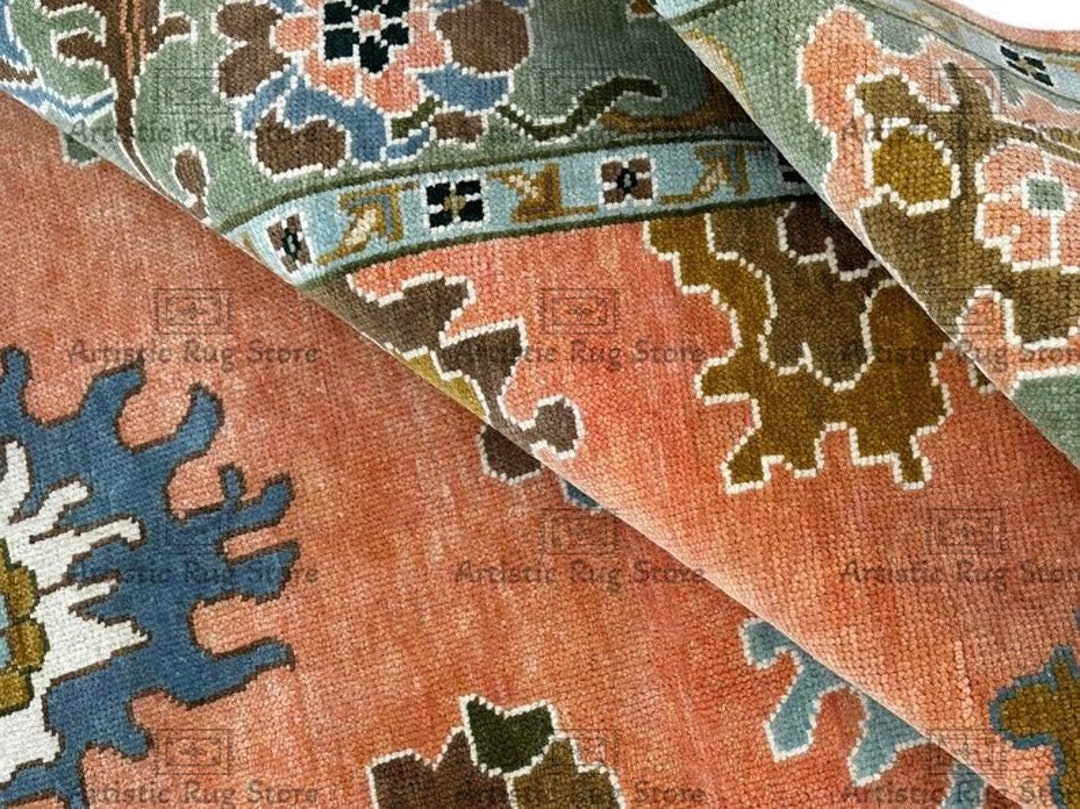 Hand Knotted Orange & Green Oushak Rug 5x8, 8x10, 9x12, 12x15 Area Wool ...