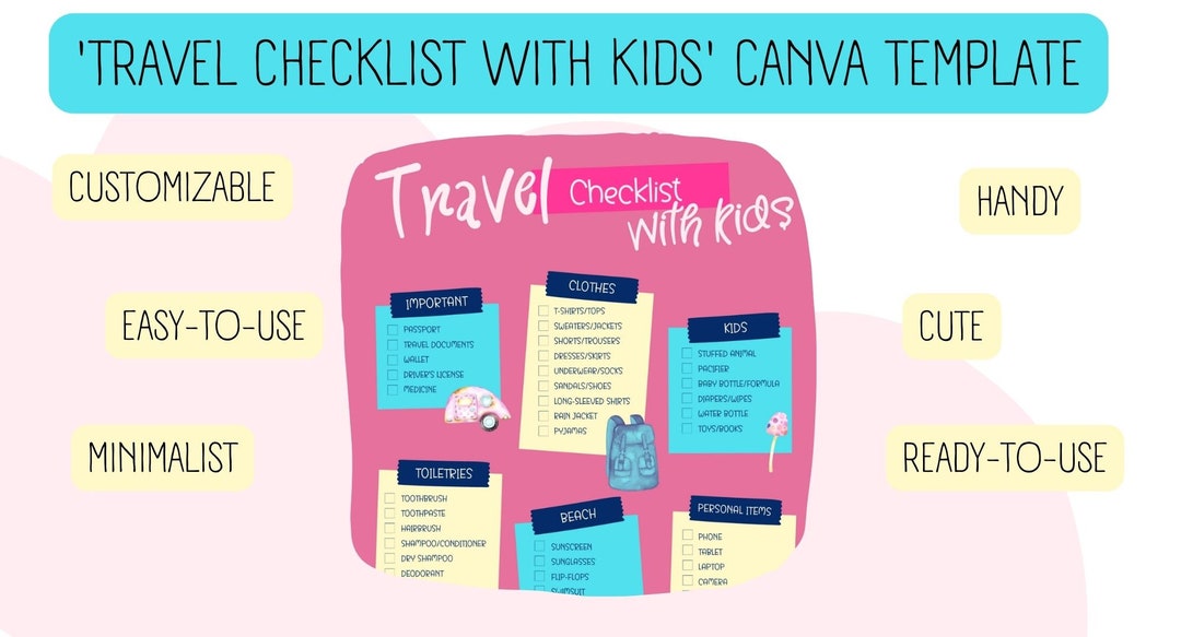 Travel Checklist With Kids Canva Template - Etsy