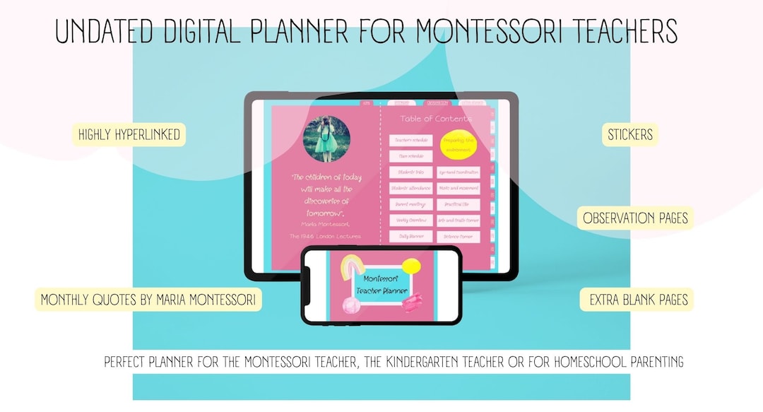 Undated Digital Teacher Planner for Goodnotes, Onenote, Montessori ...