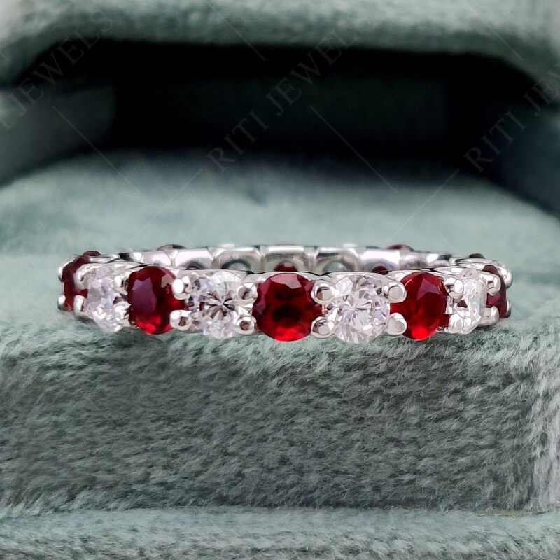 Ruby and Diamond Wedding Band - Etsy