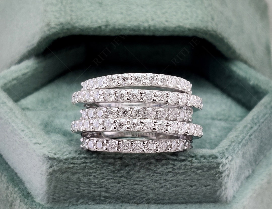 Intertwined Crossover Ring, Multi Row Statement Ring, Moissanite Cocktail Rings for Women, Multi ...