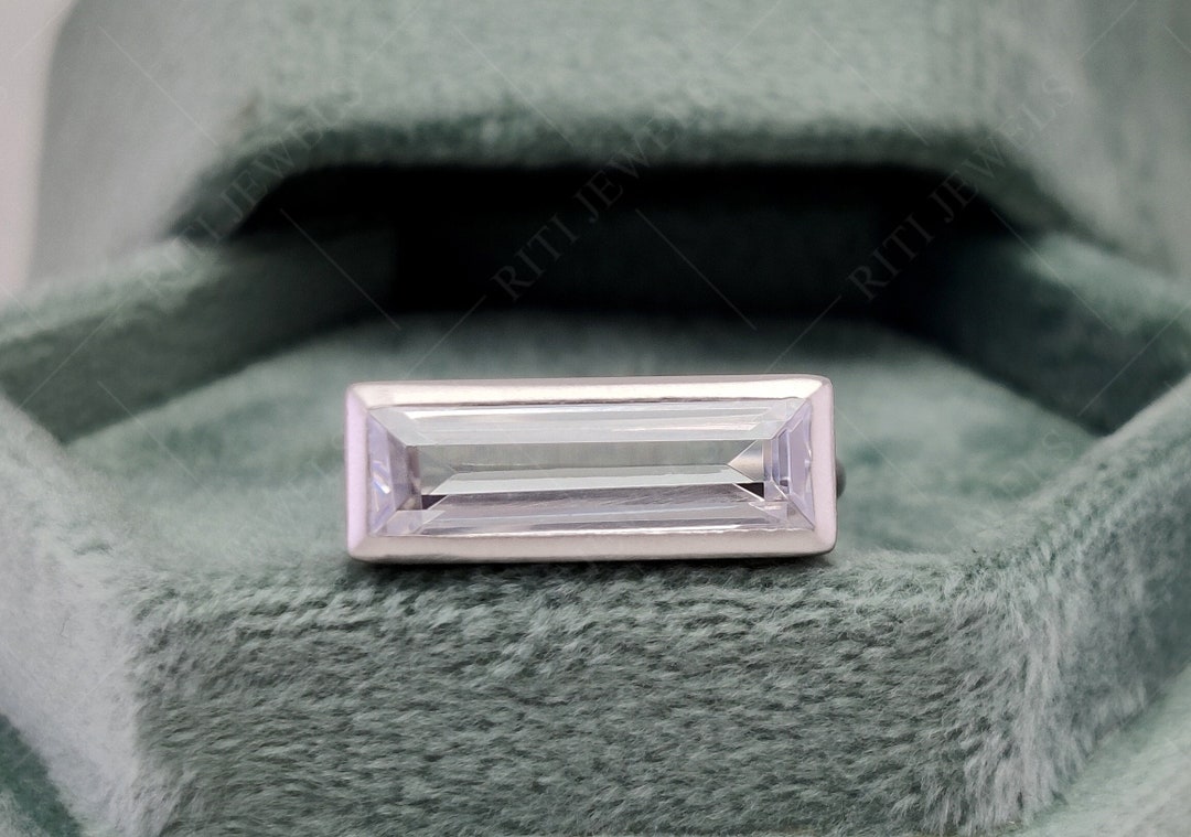 East West Baguette Ring, Horizontal Elongated Baguette Ring, Bezel Set ...