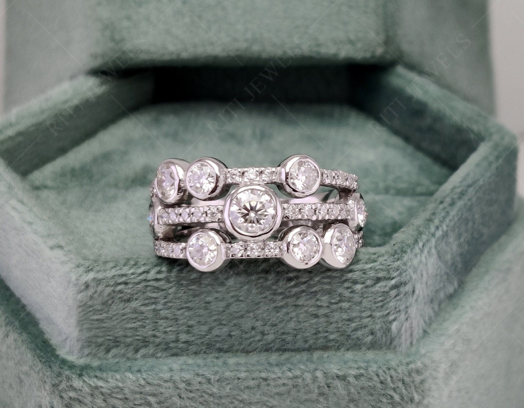 Three Row Moissanite Scatter Ring, Bubble Style Ring, Vintage Inspired ...
