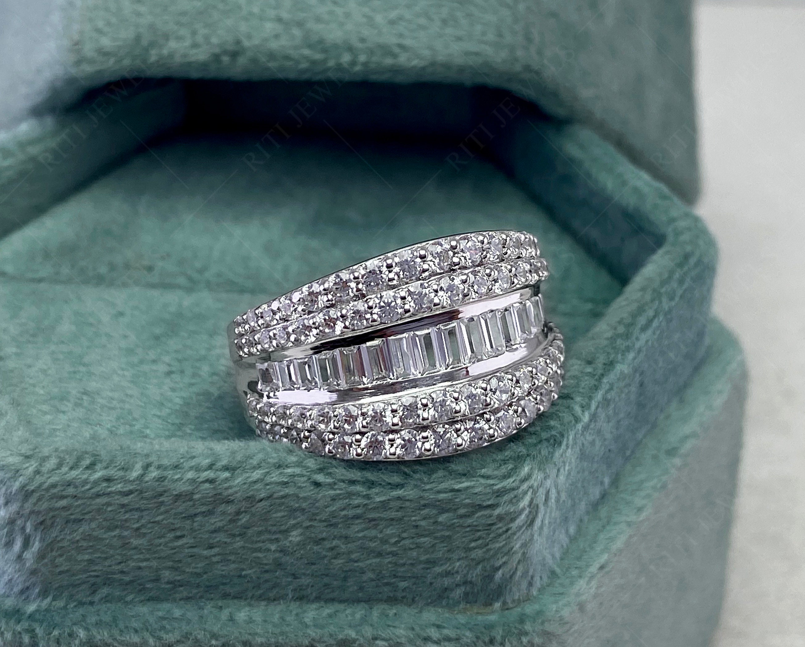 Wide Moissanite Anniversary Rings for Women, Multi Row Diamond Wedding ...