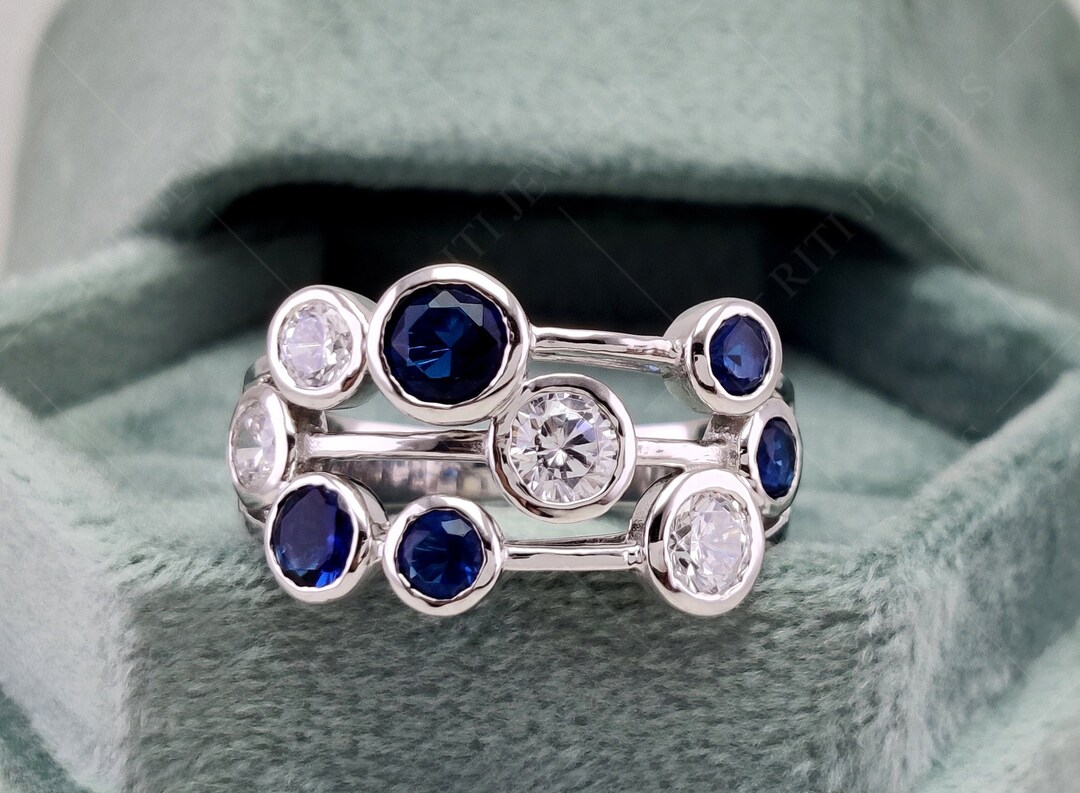 Vintage Rain Drop Inspired Ring, Bubble Scatter Ring, Three Row ...