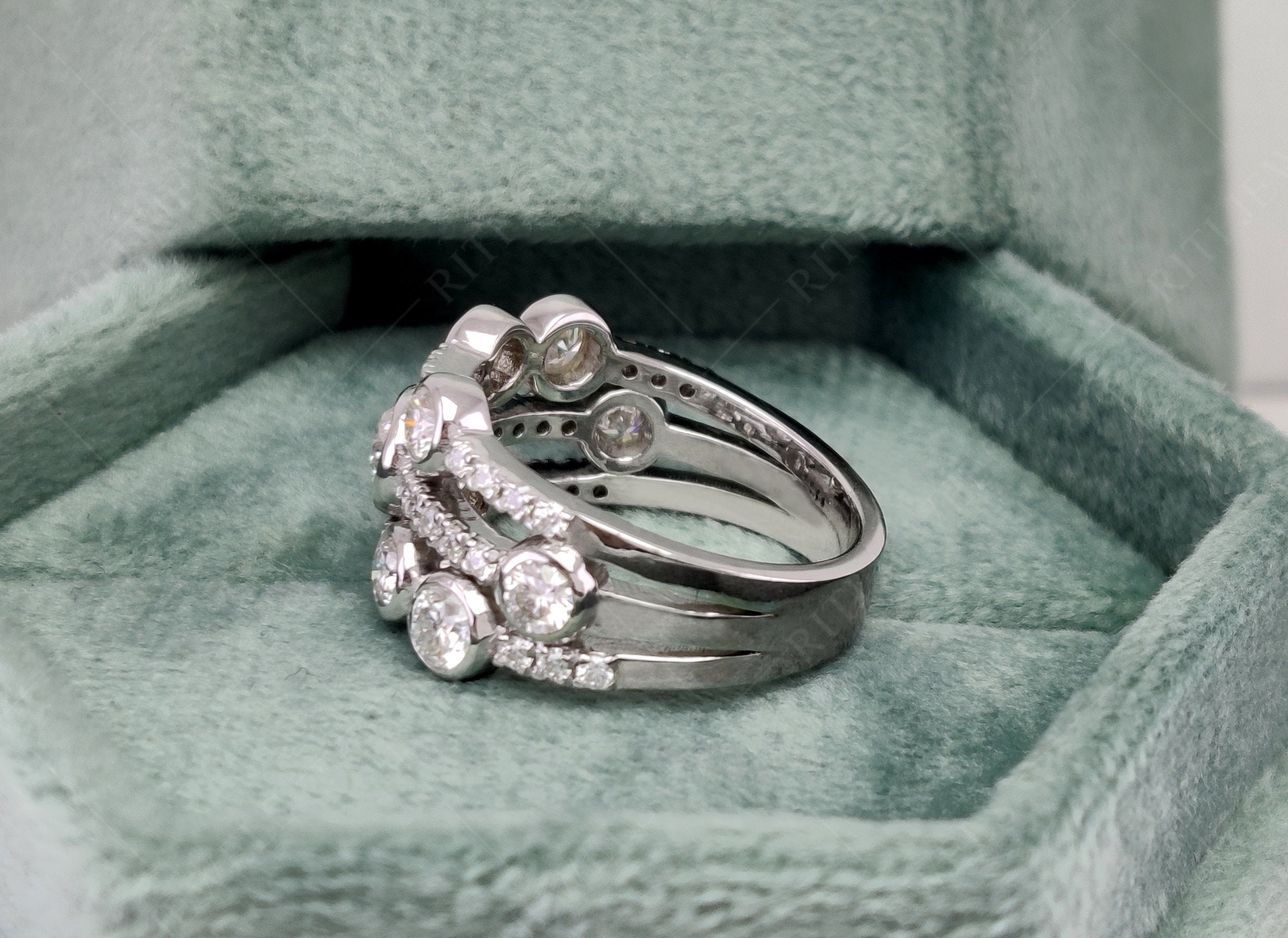 Three Row Moissanite Scatter Ring, Bubble Style Ring, Vintage Inspired ...