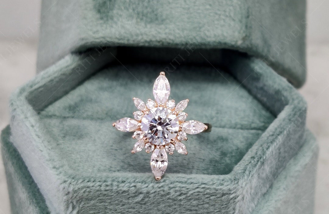Gatsby Engagement Ring, Art Deco Vintage Halo Ring, Unique Moissanite ...