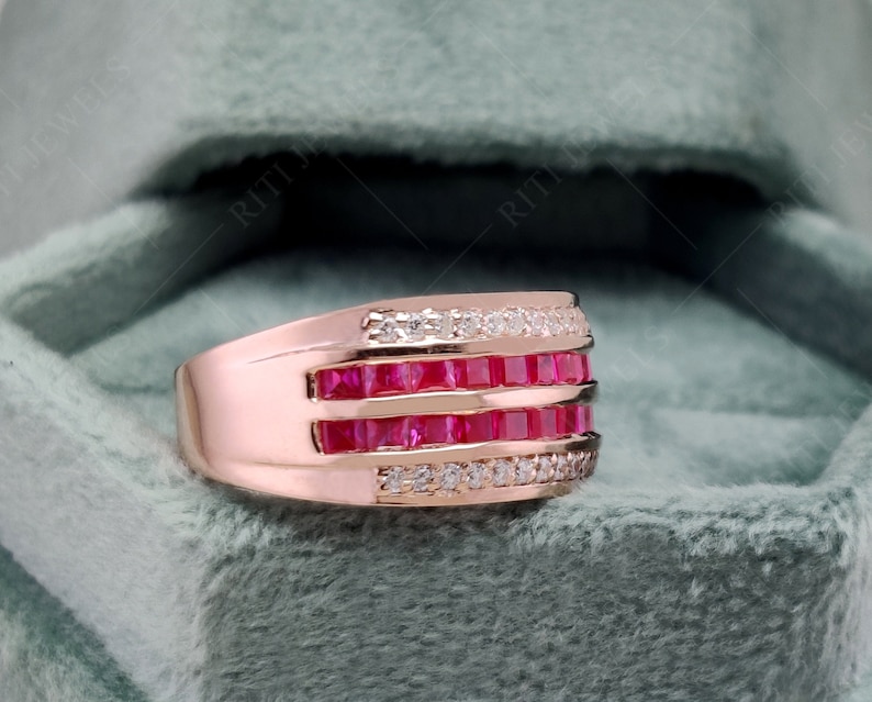 Ruby Anniversary Rings for Women, Channel Set Ruby Diamond Wedding Band ...