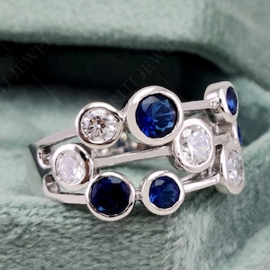 Vintage Rain Drop Inspired Ring, Bubble Scatter Ring, Three Row ...