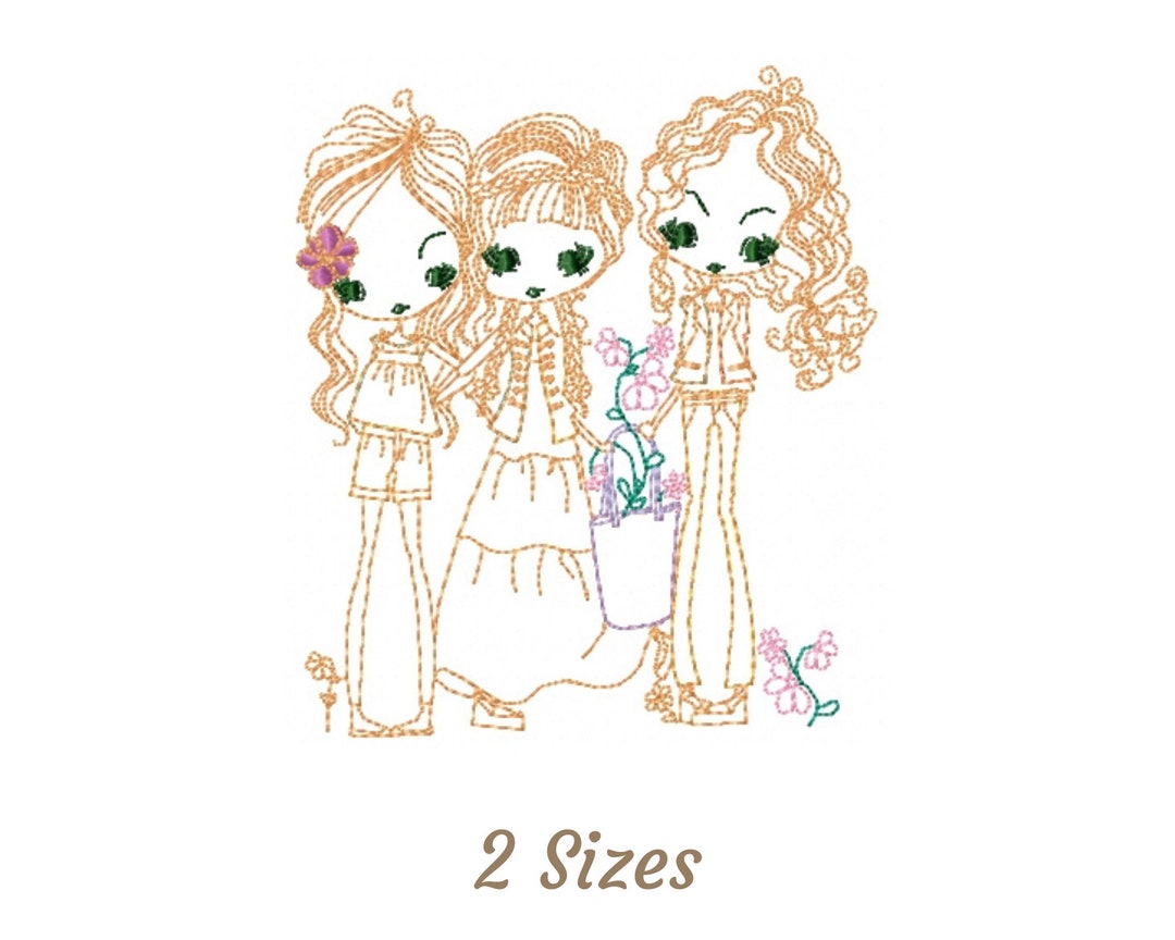 Cute Girls Line Work Machine Embroidery Designs Instant - Etsy
