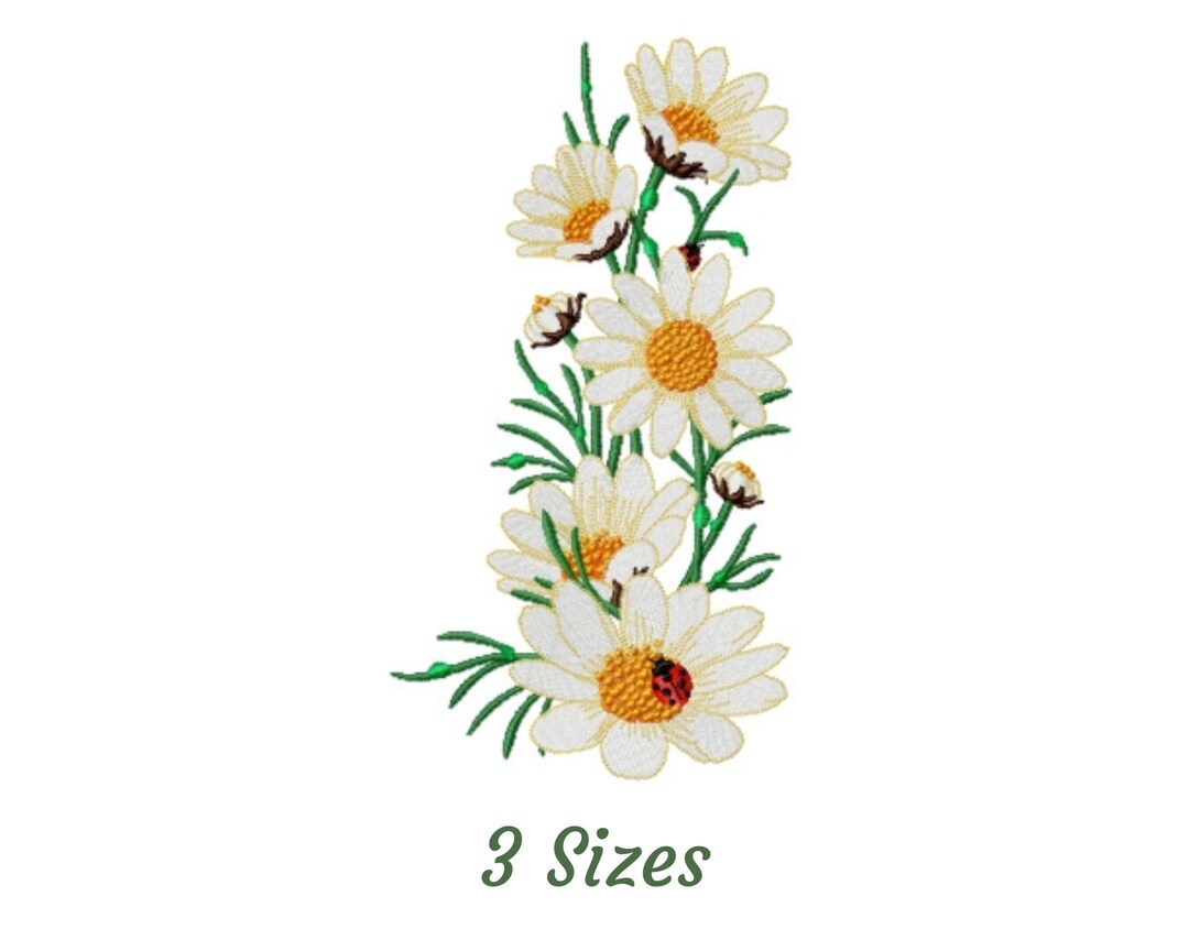 White Sun Flower Embroidery Design - Floral Flower Machine Embroidery ...
