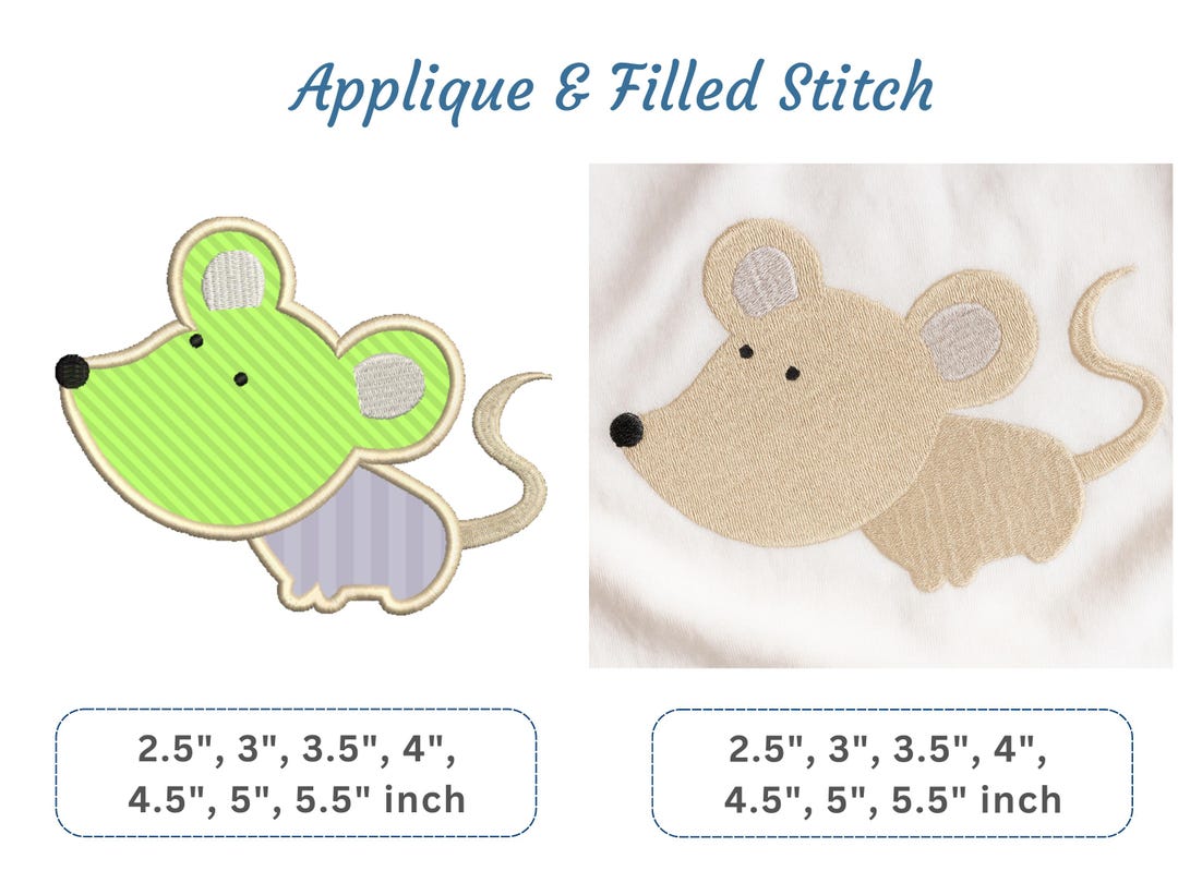 Cute Mouse Applique and Filled Stitch Embroidery Design – Baby Clothes ...