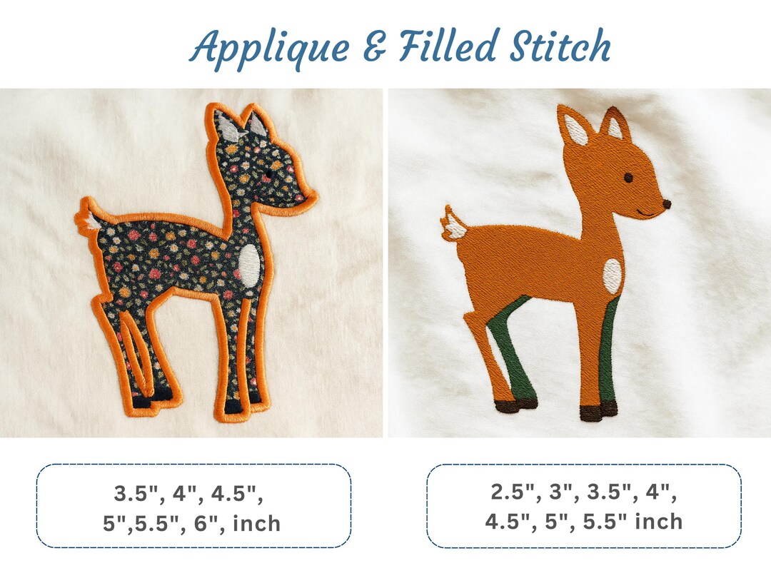 Fawn Deer Embroidery Design | Applique and Filled Stitch Machine ...