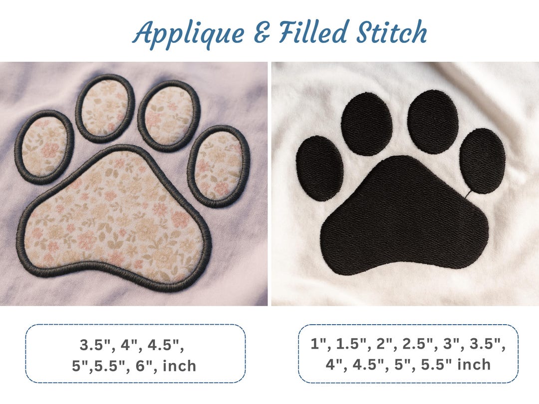 Paw Print Embroidery Design | Applique and Filled Stitch Machine ...