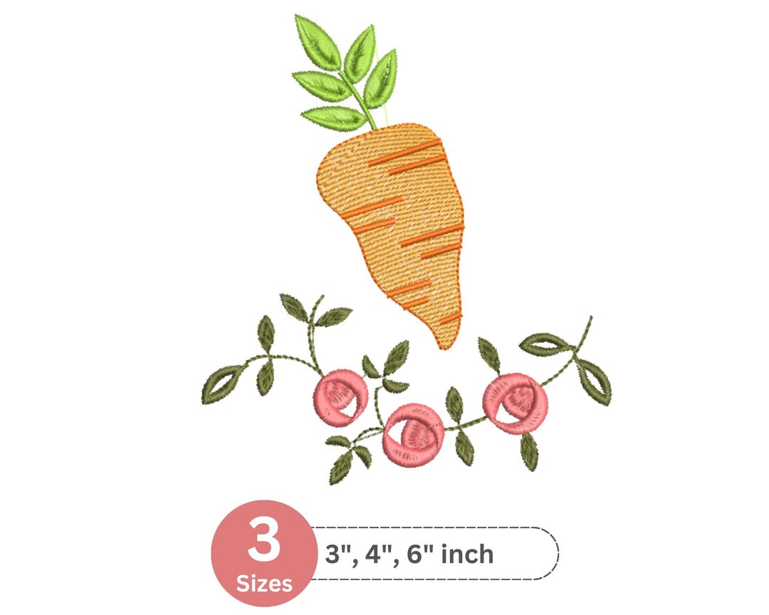 Carrot Embroidery Design, Adorable Orange Carrot Surrounded by Pink ...