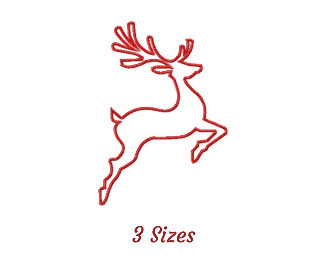 Red Outline Leaping Reindeer Machine Embroidery Design, 3 Sizes ...