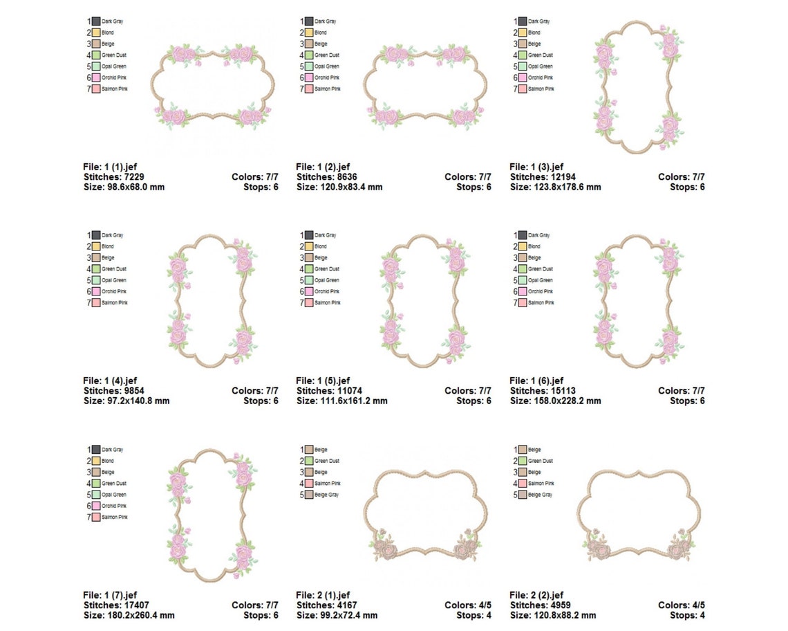 Rose Flower Frame Embroidery Design, Machine Embroidery Pattern - 2 ...