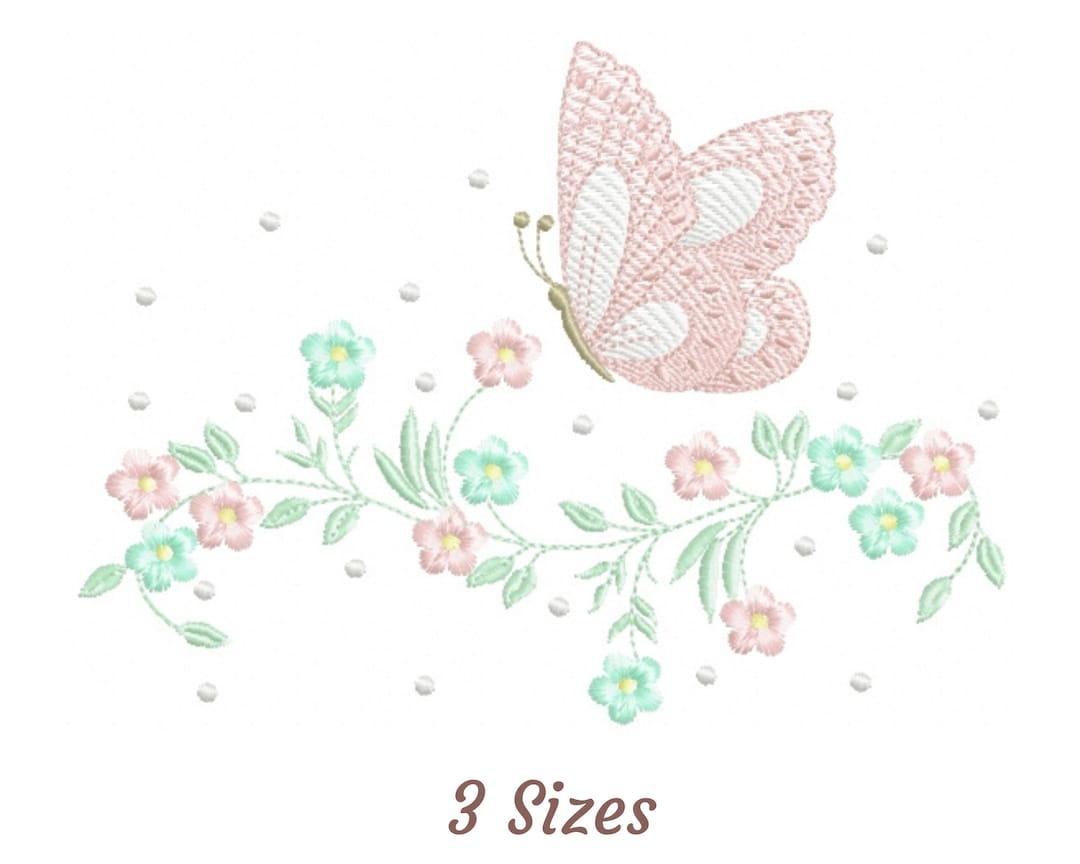 Butterfly With Flowers Embroidery Design - Insect With Floral Machine ...