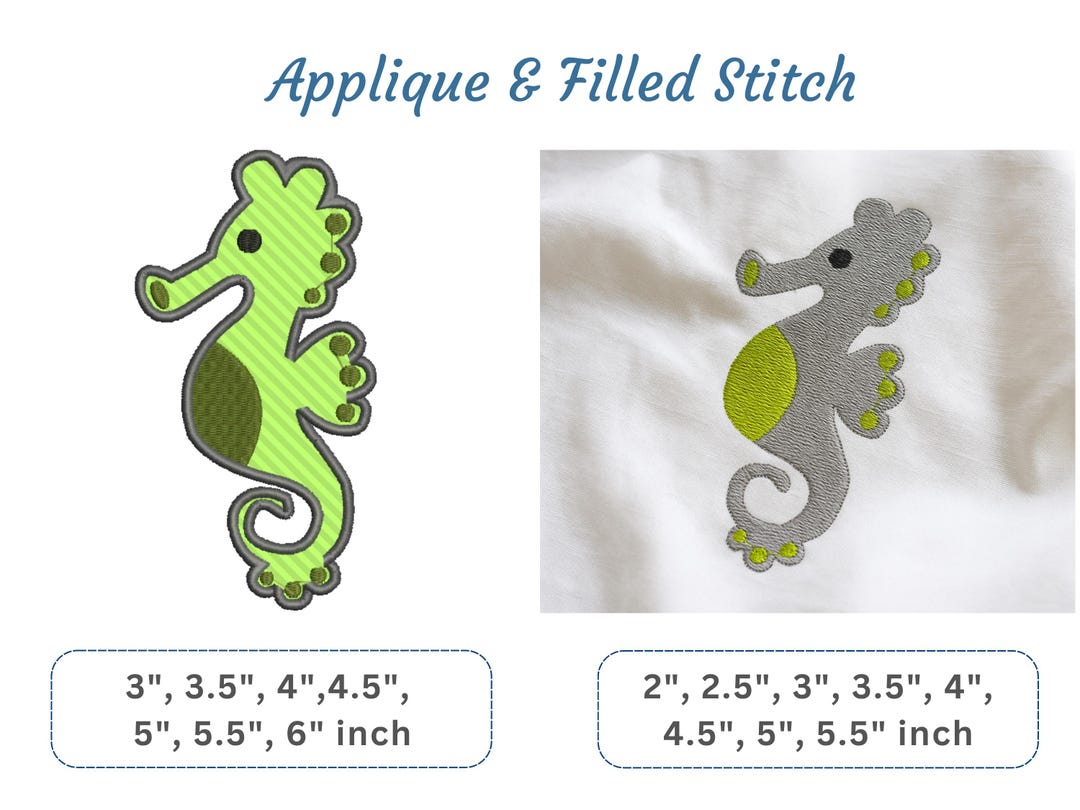 Seahorse Embroidery Design Applique & Filled Stitch Machine Embroidery ...