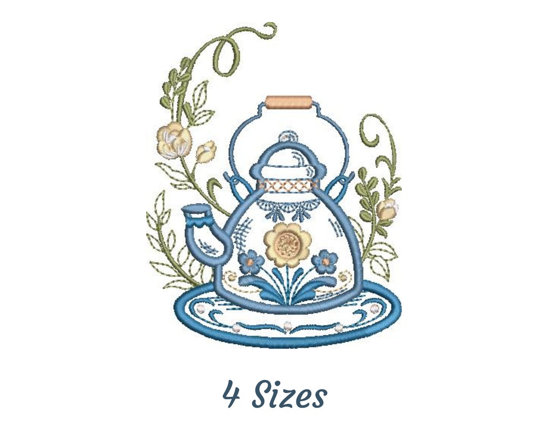 Elegant Tea Pot Machine Embroidery Design, Instant Download - Etsy
