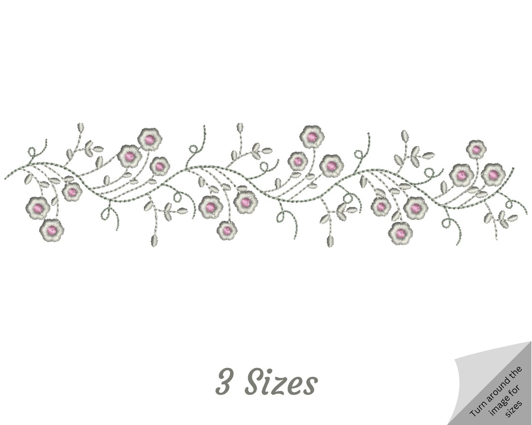 Elegant Floral Border Embroidery Design , - Instant Download Embroidery ...