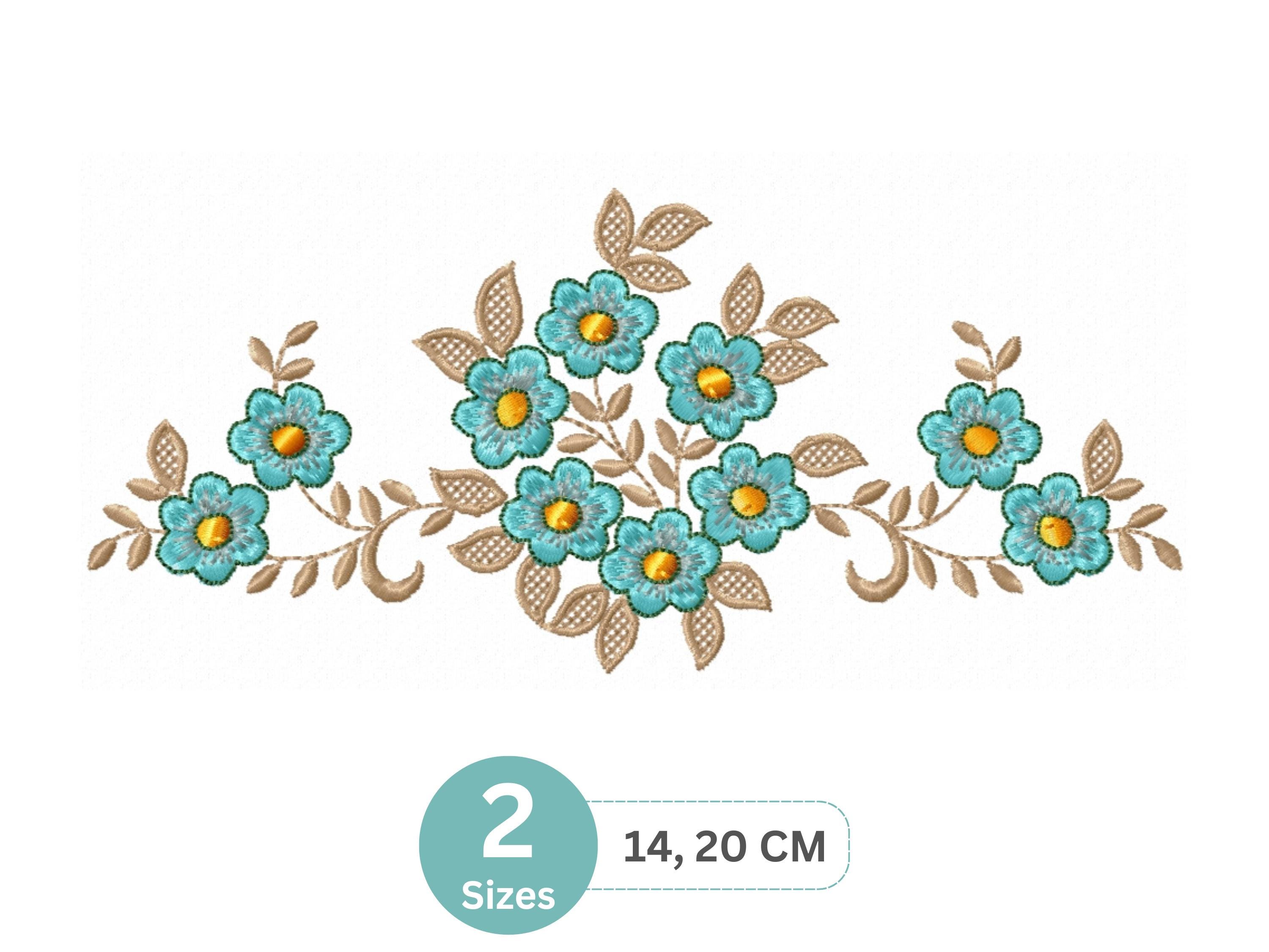 Elegant Floral Border Machine Embroidery Design - Delicate Blue Flowers ...
