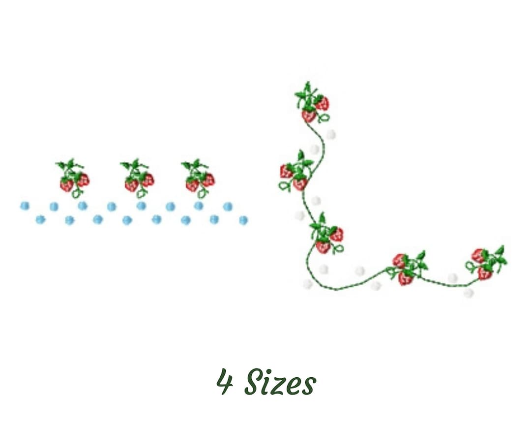 Strawberry Border & Corner Embroidery Design, Machine Embroidery ...