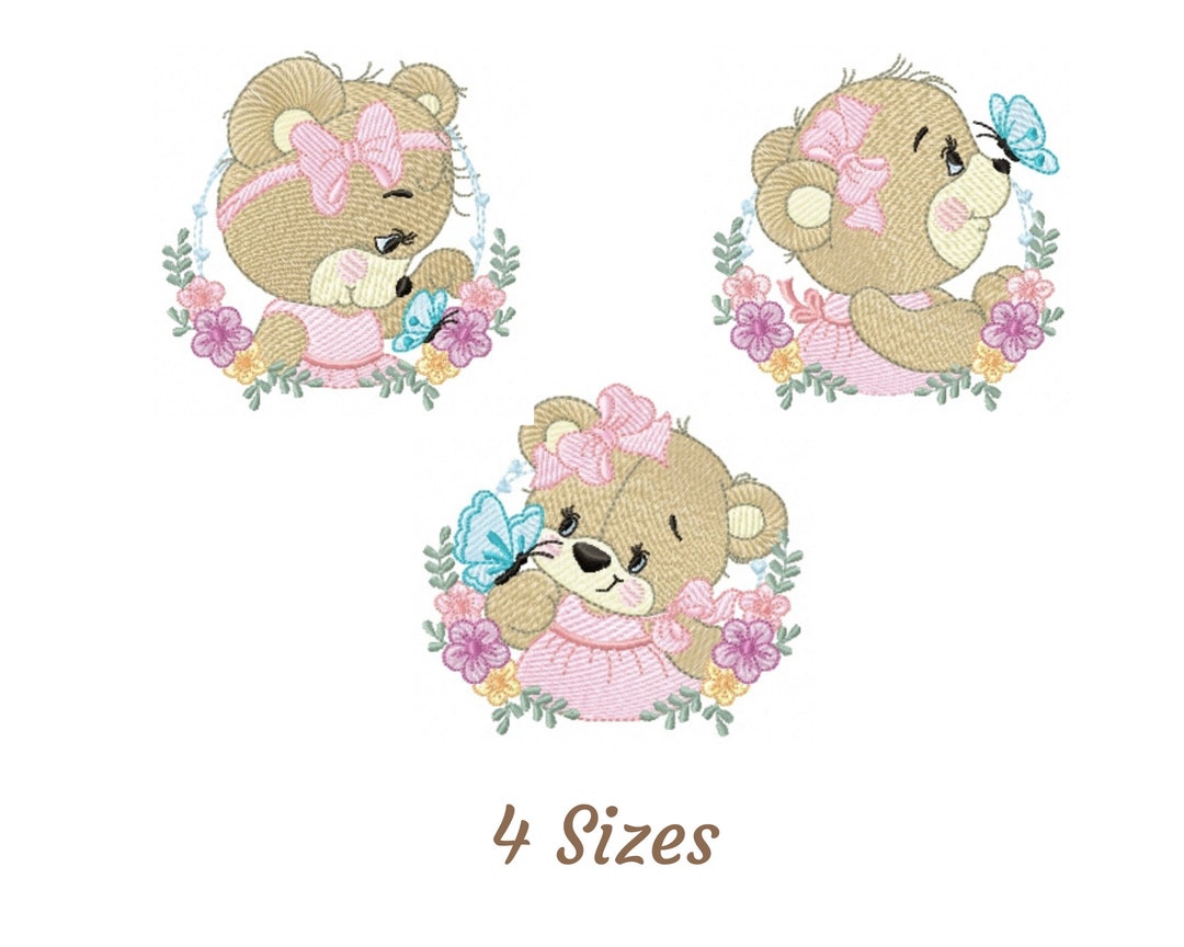 Cute Teddy Bear Embroidery Design - Baby Teddy Bear With Butterfly ...